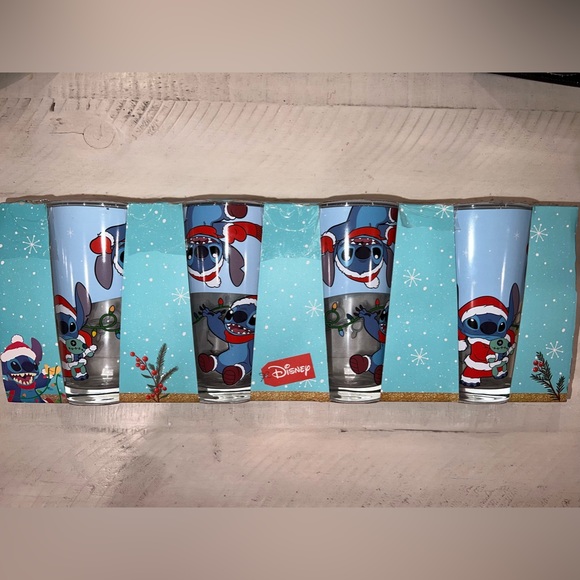 Disney | Holiday | Disney Christmas Stitch Drinking Glass Cups 4pk ...